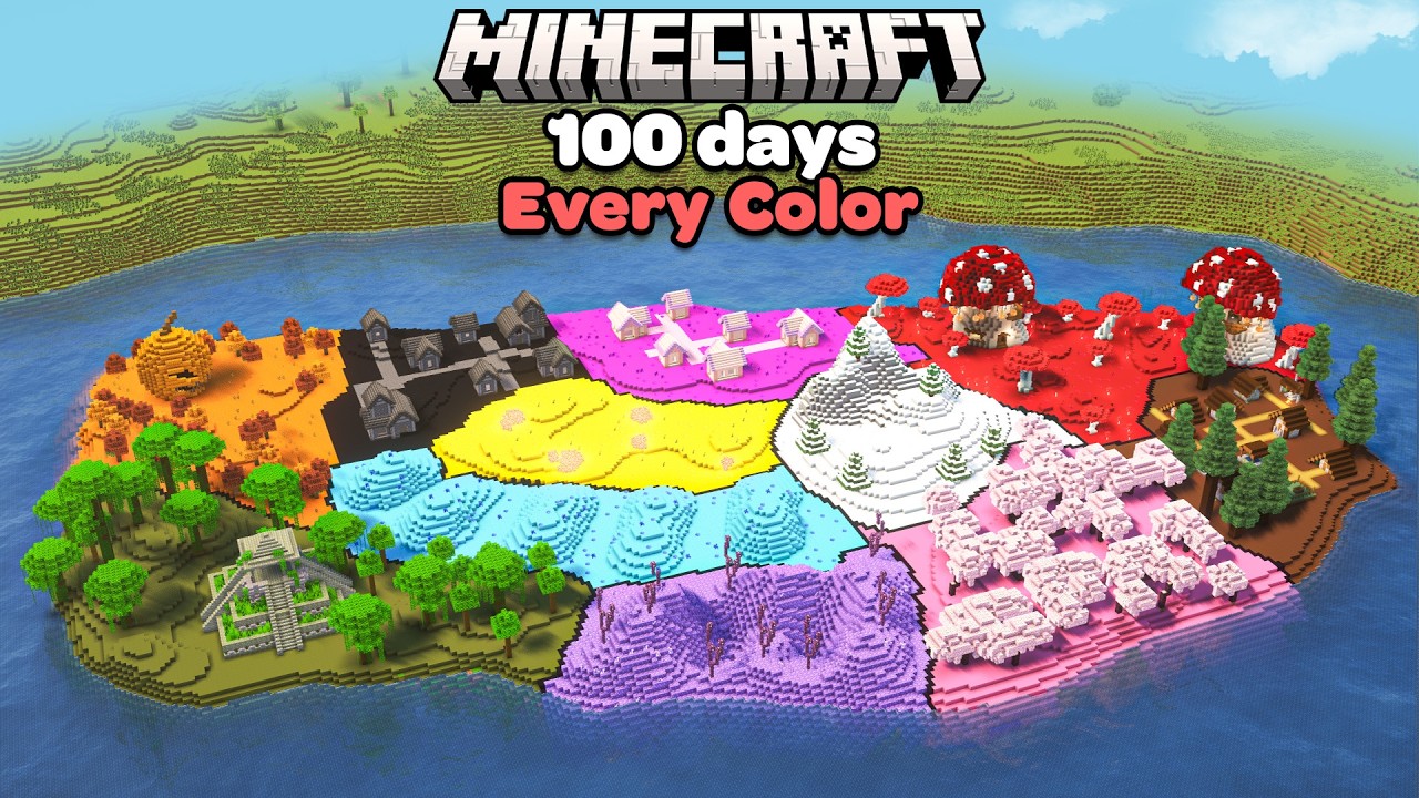 I Spent 100 Days Building EVERY COLOR in Cozy Minecraft - Minecraft videos