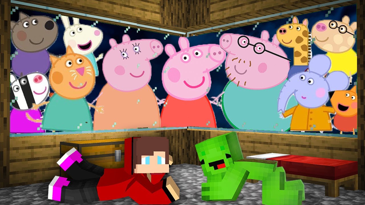 JJ and Mikey SURROUNDED by PEPPA PIG Family in Minecraft Maizen Security House - Minecraft videos