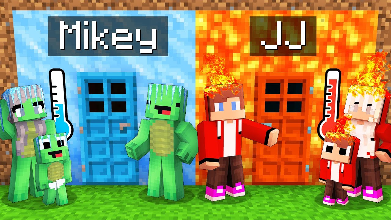 Mikey Family ICE vs JJ Family FIRE DOOR Survival Battle in Minecraft (Maizen) - Minecraft videos