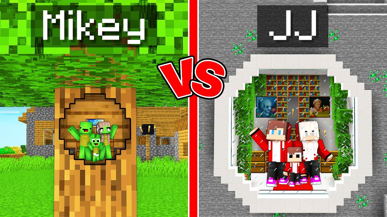 Mikey Family TINY vs JJ Family GIANT Hidden Base in Minecraft (Maizen) - Minecraft videos