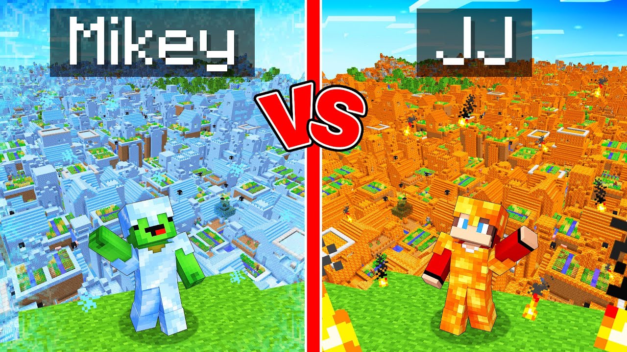 Mikey ICE Village vs JJ FIRE Village Survival Battle in Minecraft (Maizen) - Minecraft videos
