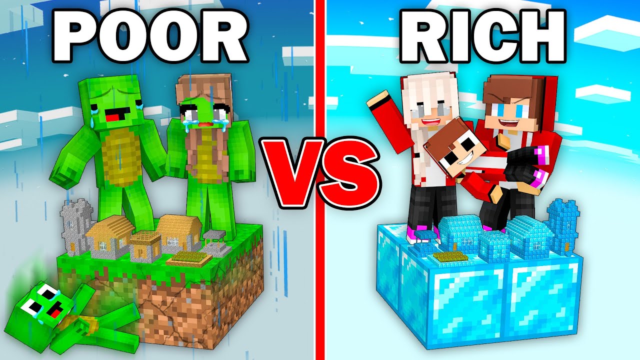 Mikey POOR vs JJ RICH Family SKYBLOCK VILLAGE in Minecraft - Maizen - Minecraft videos