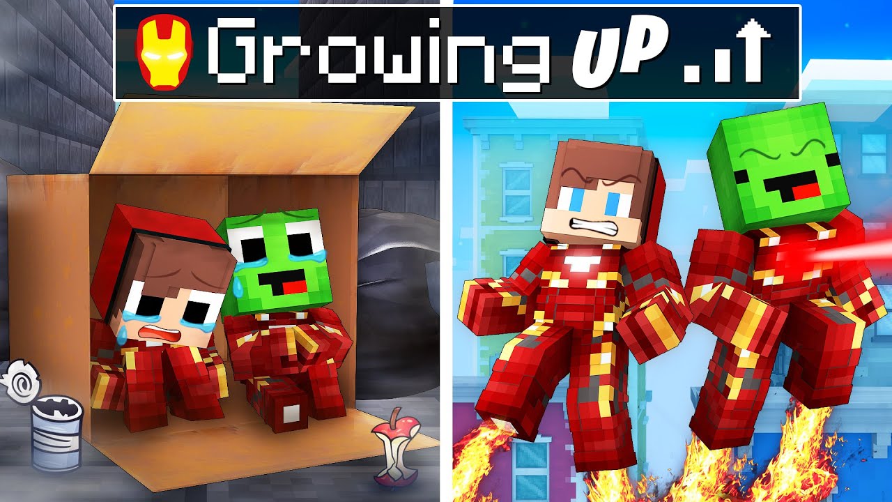 Mikey and JJ Grow up as IRON MAN in Minecraft! (Maizen) - Minecraft videos