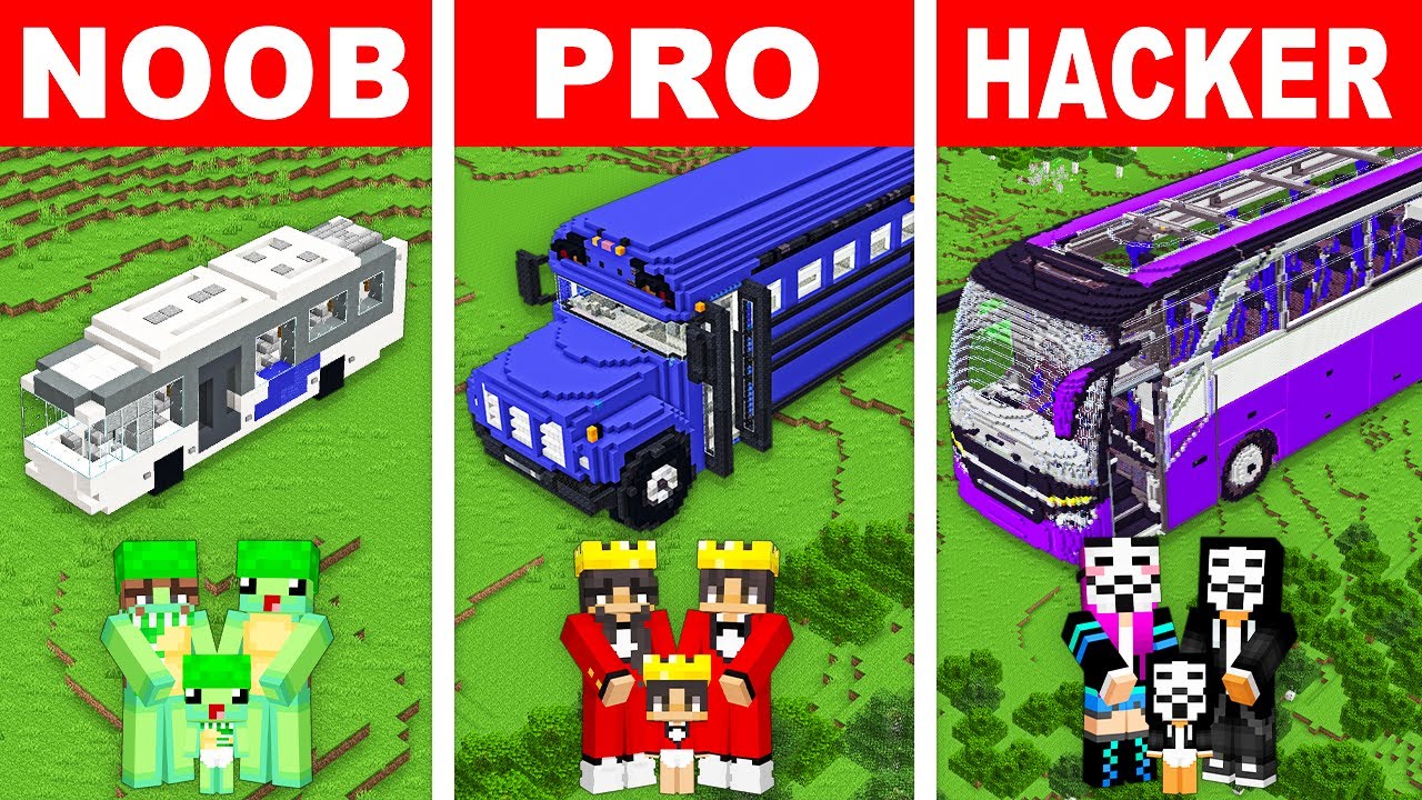 NOOB vs PRO: FAMILY BUS HOUSE Build Challenge In Minecraft! - Minecraft ...
