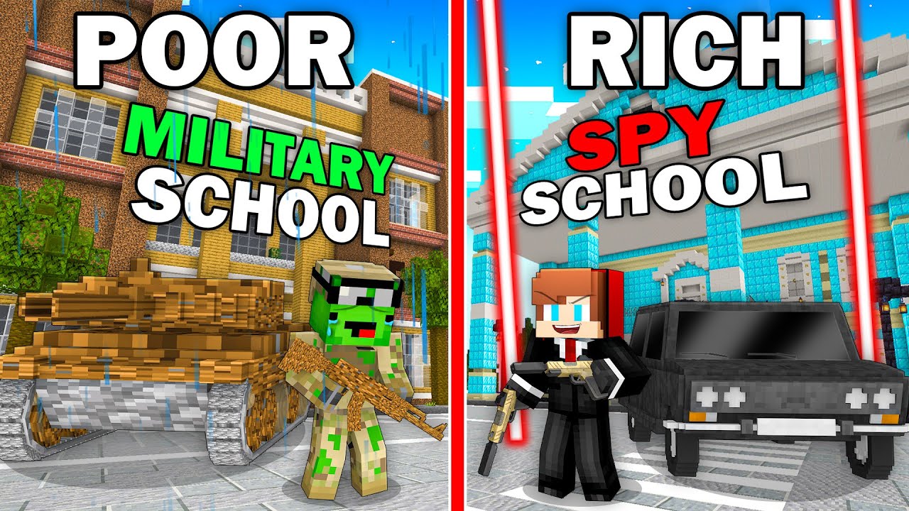 Poor Mikey MILITARY vs Rich JJ SPY School Survival Battle in Minecraft ! - Maizen - Minecraft videos