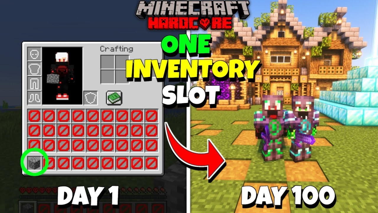 We Survived 100 Days With Only ONE INVENTORY SLOT In Minecraft Hardcore ...