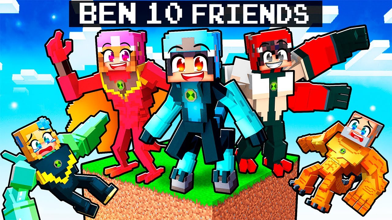 10 FRIENDS On ONE BEN 10 BLOCK in Minecraft! - Minecraft videos