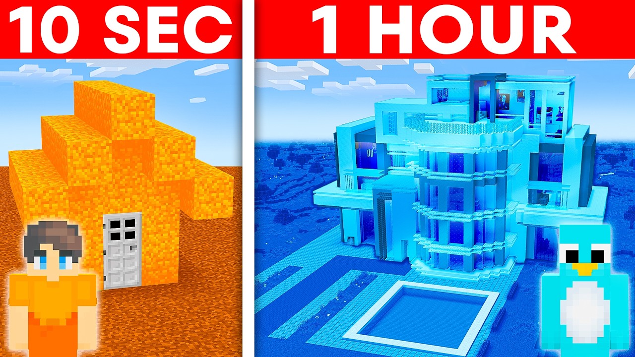 10 Seconds vs 1 Hour - ONE COLOR Build Challenge in Minecraft ...
