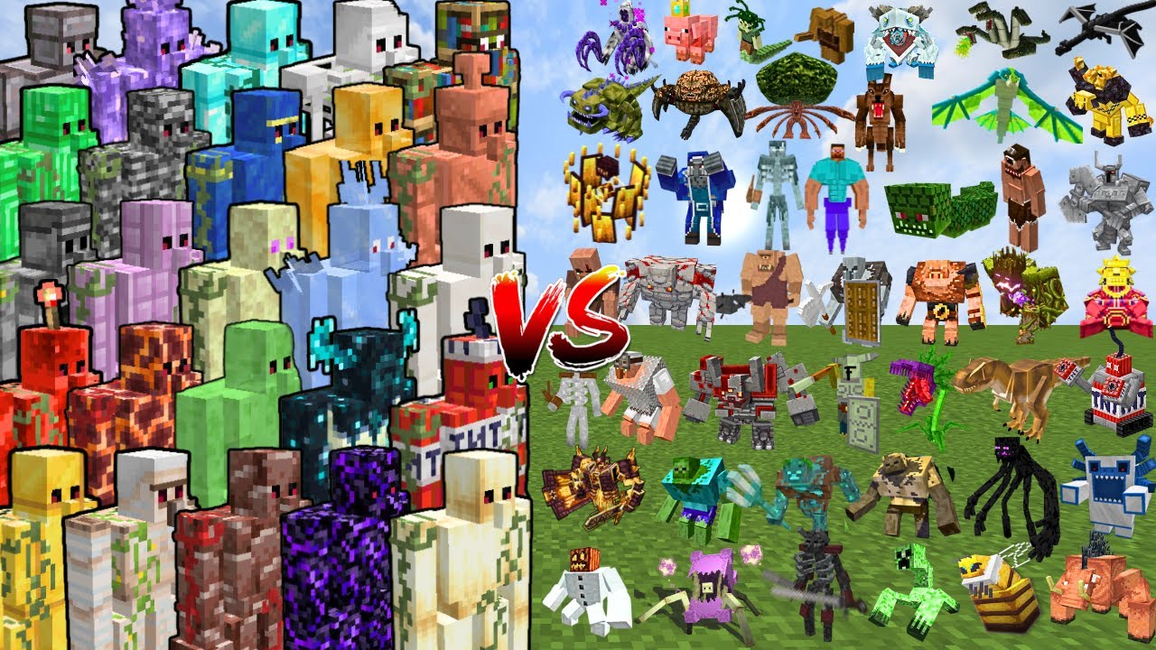ALL GOLEMS IN MINECRAFT vs BOSS MOBS - Minecraft videos