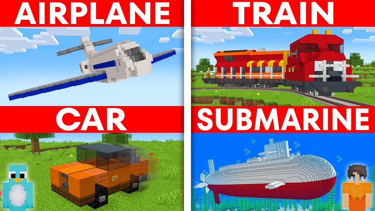 How To Build Working Vehicles in Minecraft (Airplane, Train, Submarine) - Minecraft videos