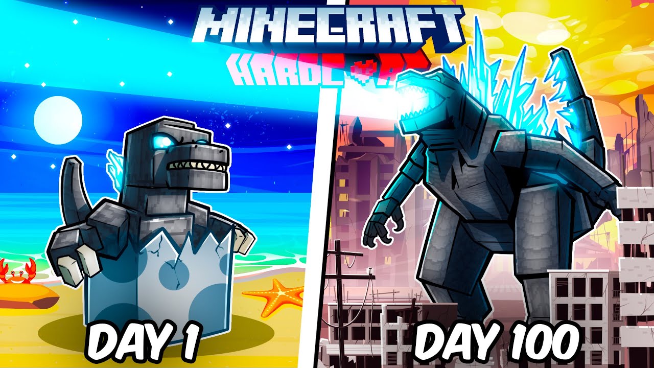 I Survived 100 Days as GODZILLA in Hardcore Minecraft! - Minecraft videos