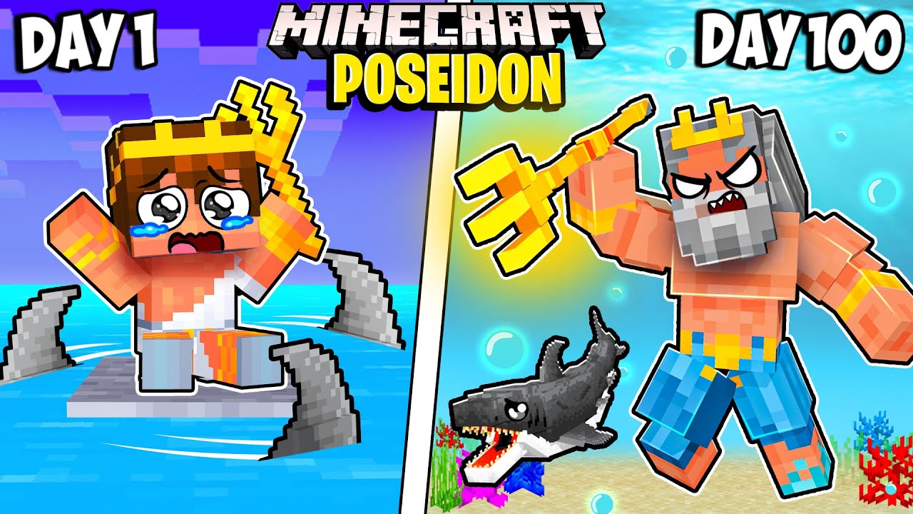 I Survived 100 Days as POSEIDON in Minecraft - Minecraft videos
