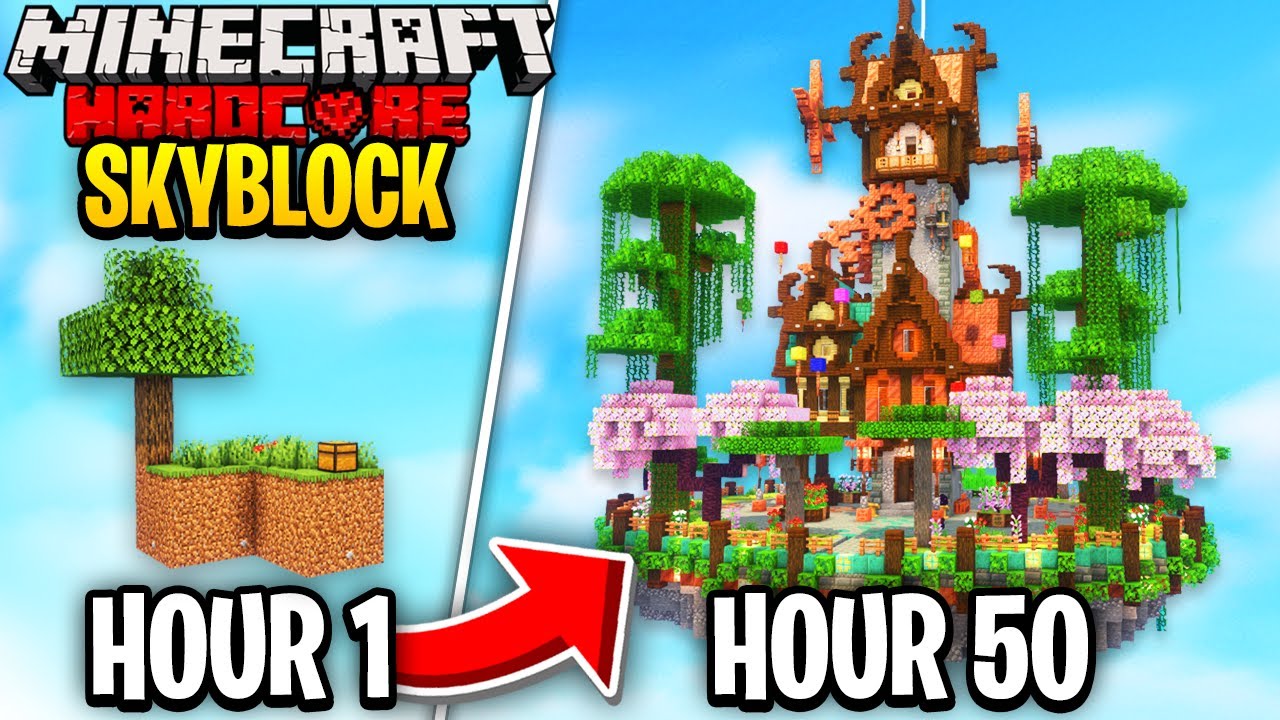 I Survived 50 Hours In SKYBLOCK In Minecraft Hardcore! - Minecraft videos