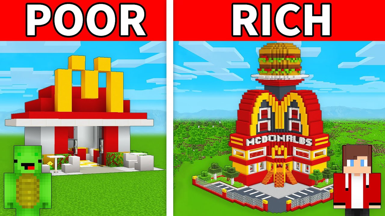 JJ and MIkey: POOR vs RICH MCDONALDS Battle in Minecraft - Maizen - Minecraft videos