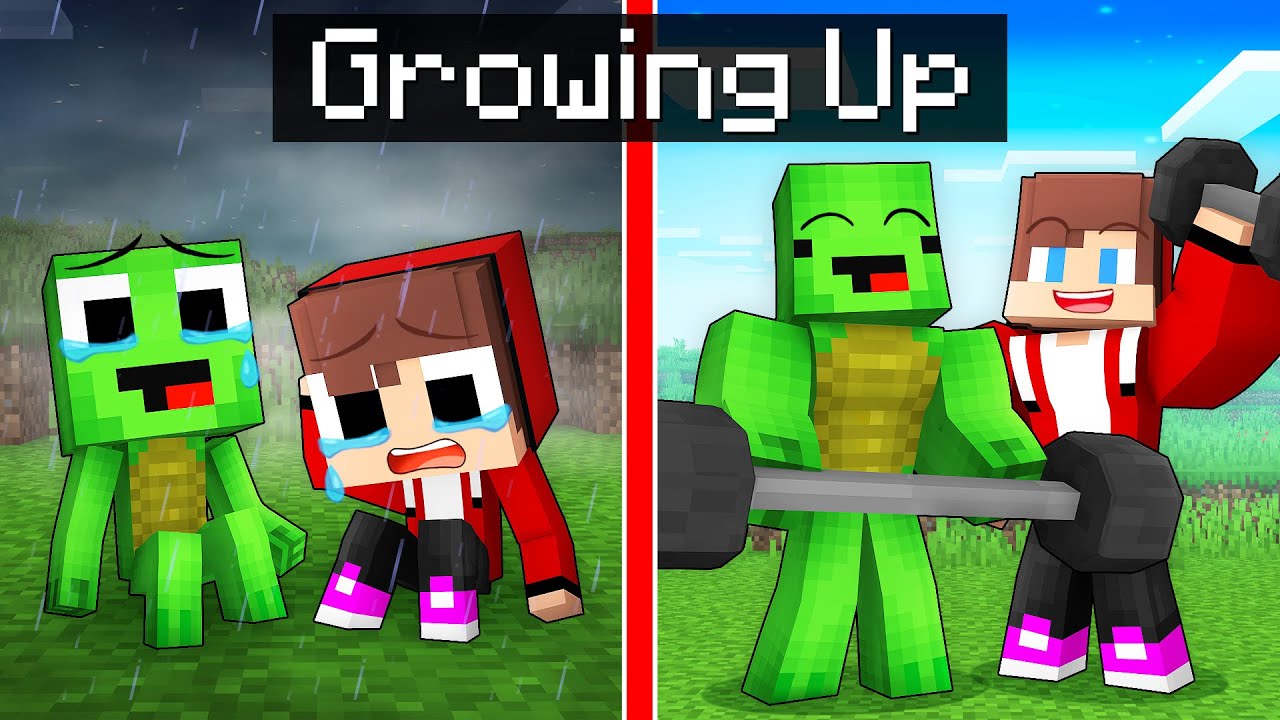 JJ and Mikey GROW UP to STRONG in Minecraft - Maizen - Minecraft videos