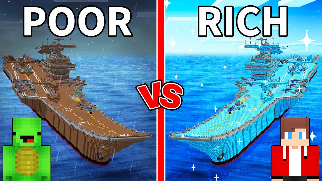 Mikey POOR vs JJ RICH AIRCRAFT CARRIER in Minecraft (Maizen) - Minecraft videos