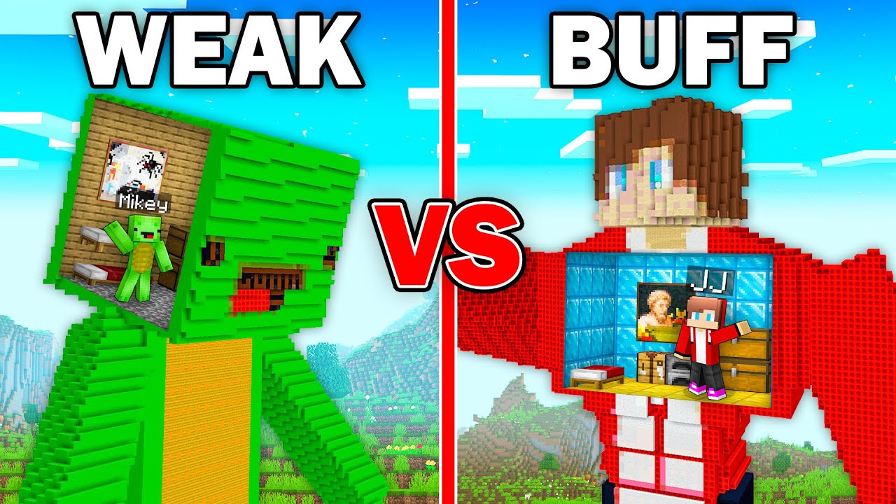 Mikey WEAK vs JJ BUFF Statue Base in Minecraft (Maizen) - Minecraft videos