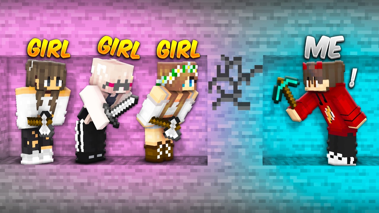 Minecraft Manhunt BOYS vs 3 GIRLS..! - Minecraft videos