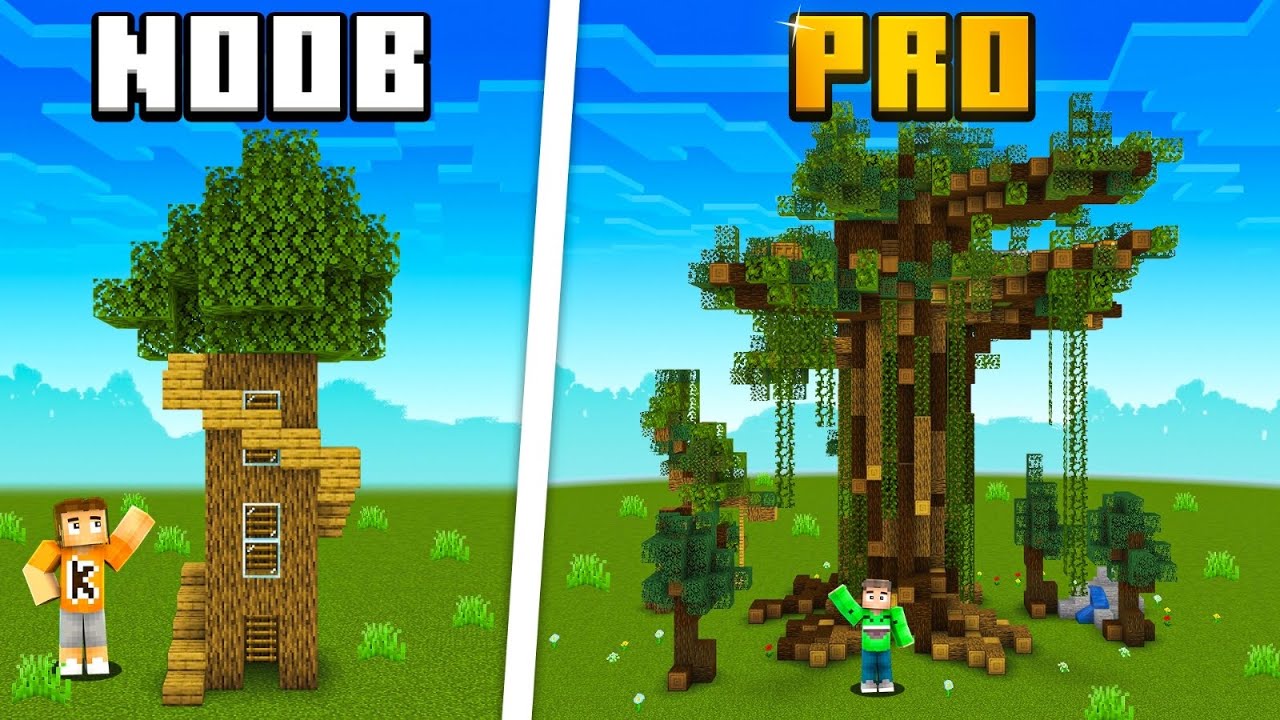 Minecraft NOOB vs. PRO Tree House Build Challenge! - Minecraft videos