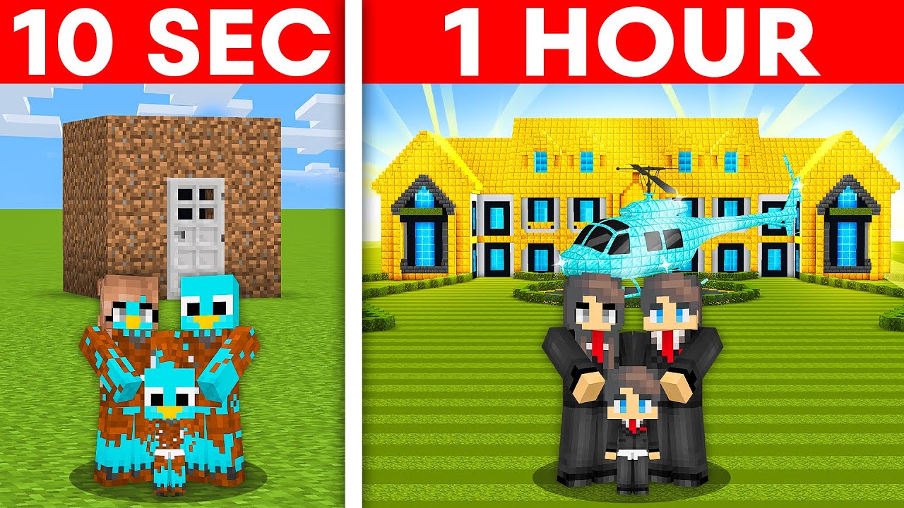 10 Seconds vs 1 Hour - MILLIONAIRE FAMILY House Build Challenge in ...