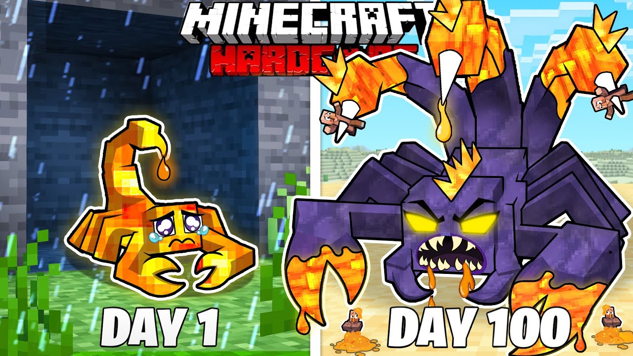 I Survived 100 Days as a LAVA SCORPION in HARDCORE Minecraft - Minecraft videos