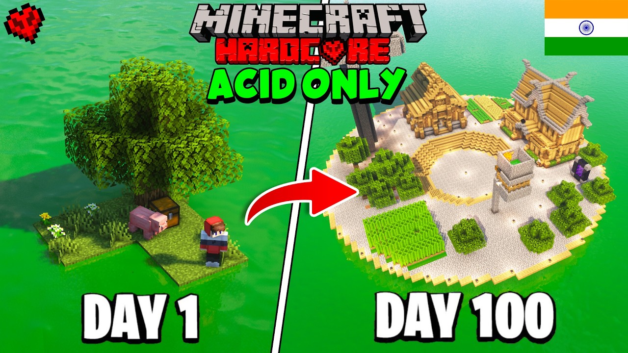 I Survived 100 Days on an ACID ISLAND Only World in Minecraft Hardcore (HINDI) - Minecraft videos