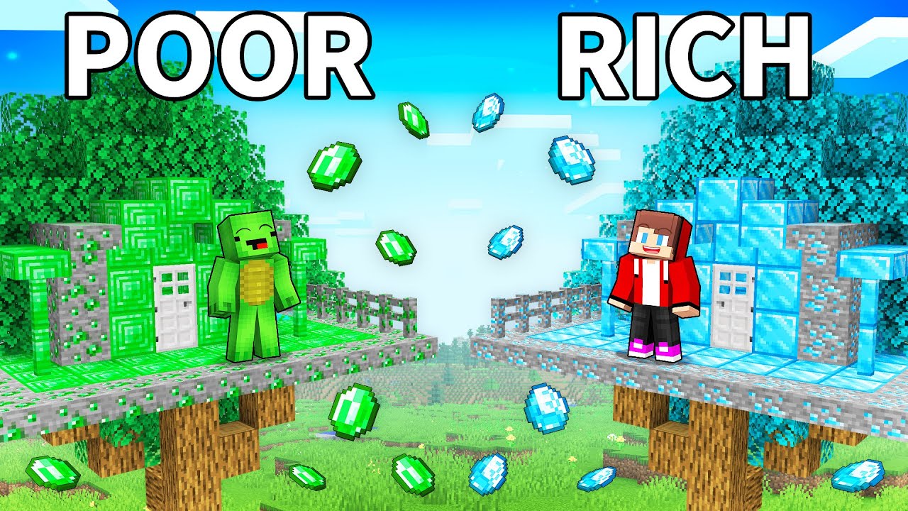 Mikey EMERALD vs JJ DIAMOND Treehouse Survival Battle in Minecraft (Maizen) - Minecraft videos