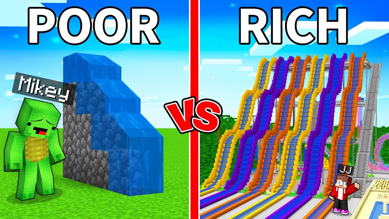 Mikey POOR vs JJ RICH Waterpark House Survival Battle in Minecraft (Maizen) - Minecraft videos