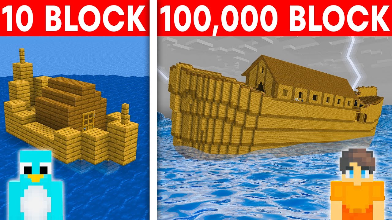 10 Block vs 100,000 Block: NOAHS ARK House Build Challenge in Minecraft ...