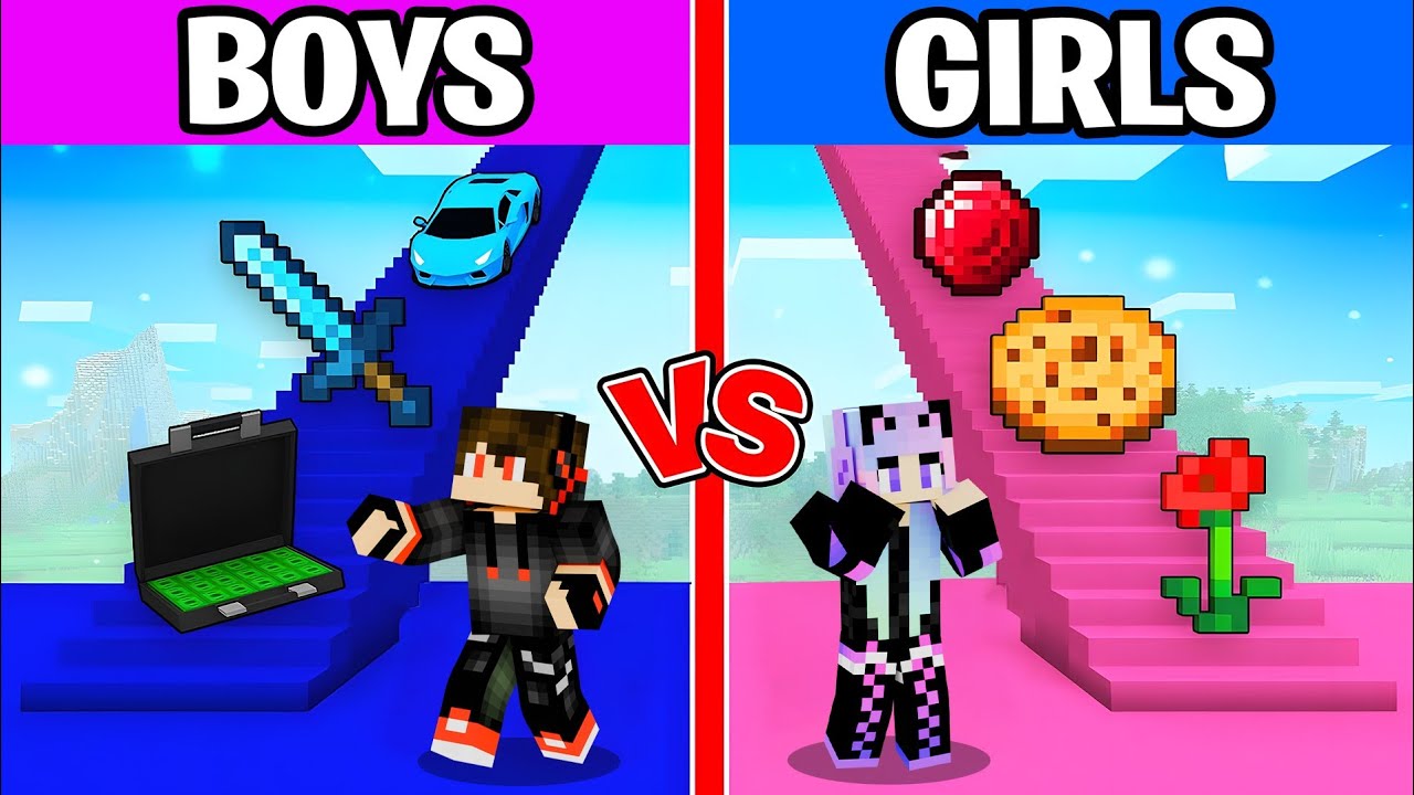 Boy vs Girl Staircase Challenge in Minecraft! - Minecraft videos