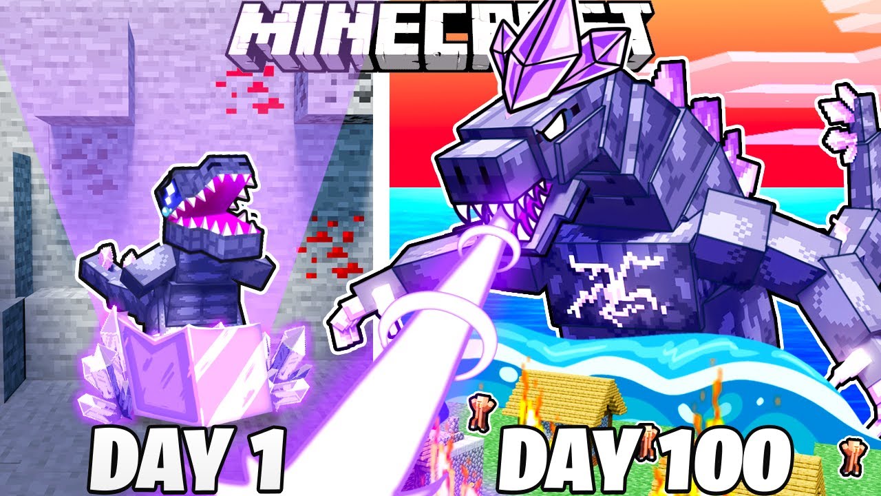 I Survived 100 DAYS as a AMETHYST GODZILLA in Minecraft! - Minecraft videos