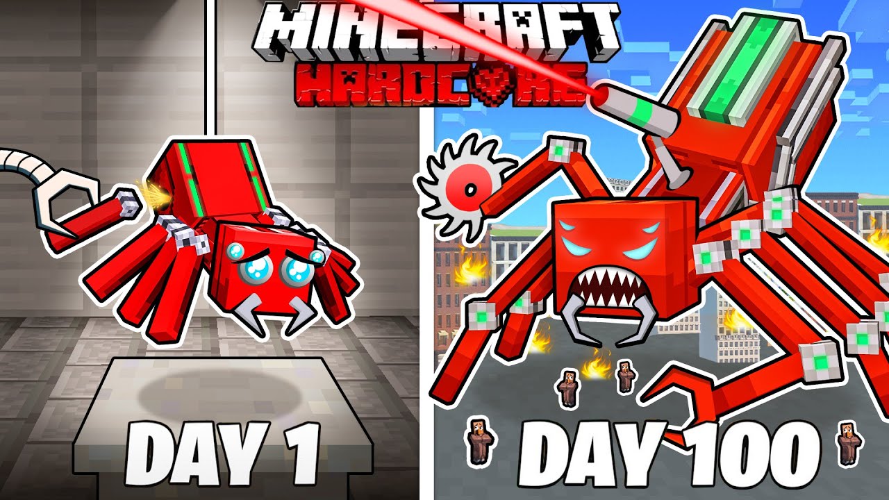 I Survived 100 Days as a MECHA SPIDER in HARDCORE Minecraft - Minecraft videos