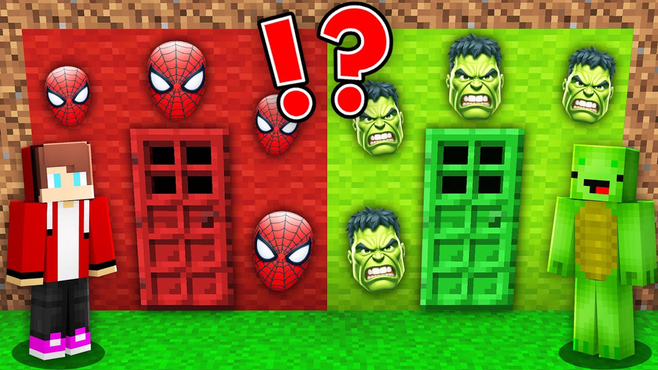JJ SPIDER-MAN DOOR vs Mikey HULK DOOR Survival Battle in Minecraft Maizen! - Minecraft videos