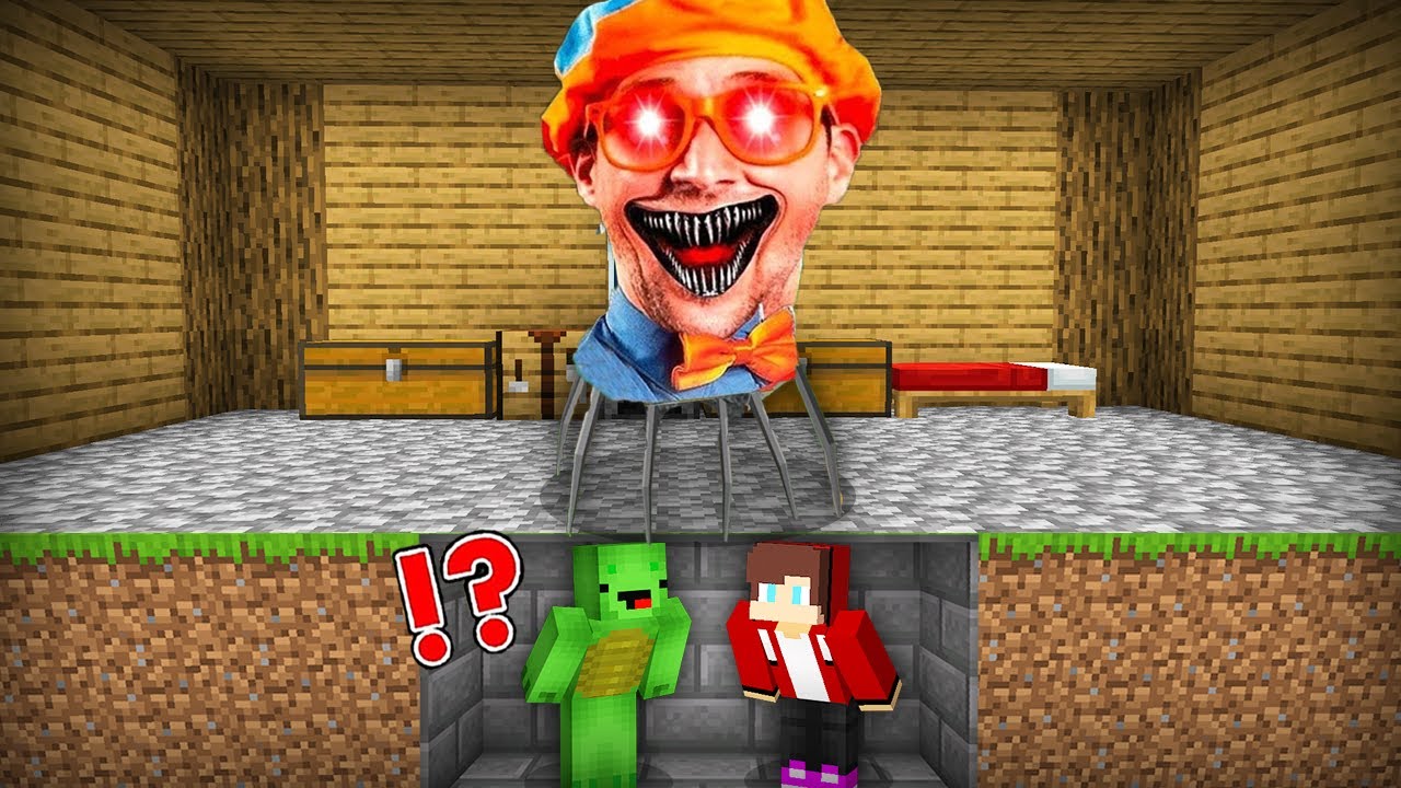 JJ and Mikey HIDE from Creepy BLIPPI Titan at 3:00 am in Minecraft Maizen - Minecraft videos