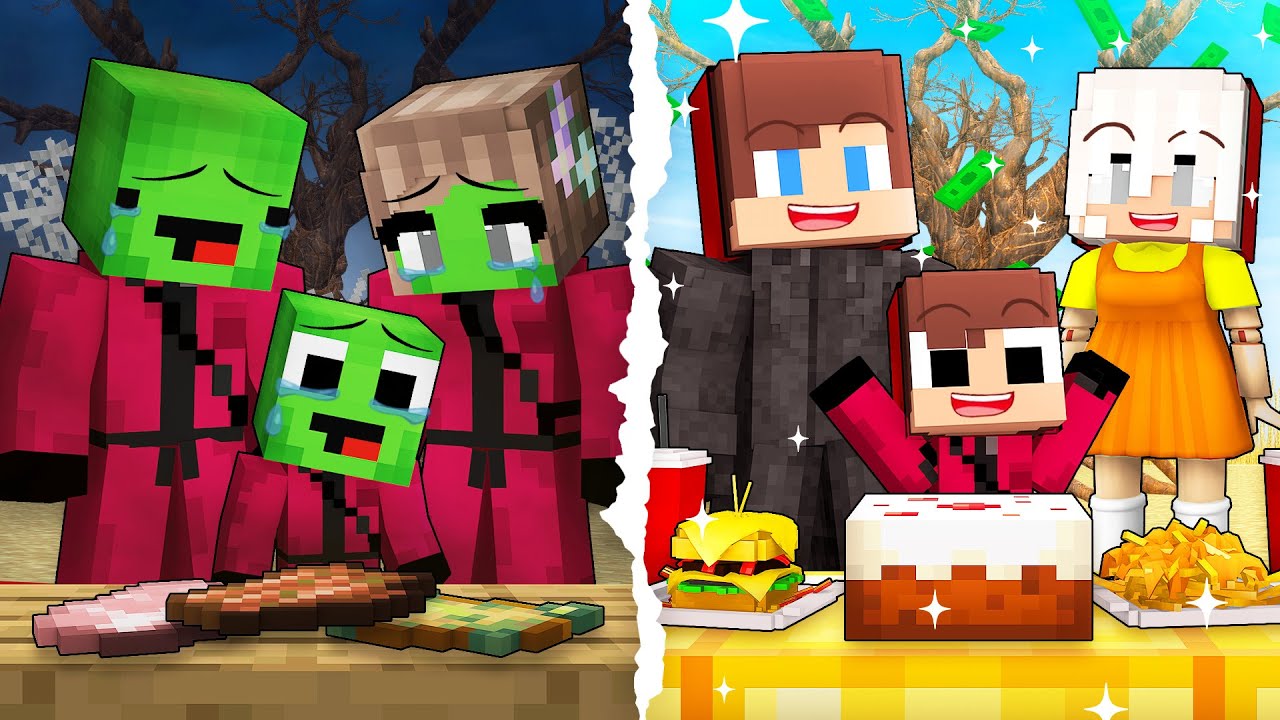 JJ and Mikey: POOR vs RICH Squid Game Family Battle in Minecraft - Maizen - Minecraft videos