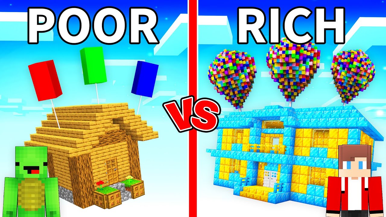 Mikey POOR vs JJ RICH Flying House Survival Battle in Minecraft (Maizen) - Minecraft videos