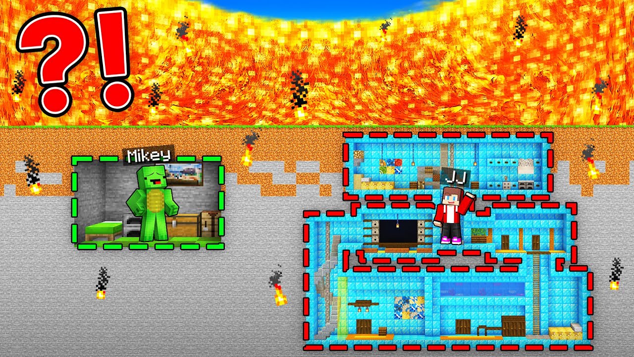 Mikey TINY & JJ GIANT Bunker vs LAVA TSUNAMI in Minecraft (Maizen) - Minecraft videos