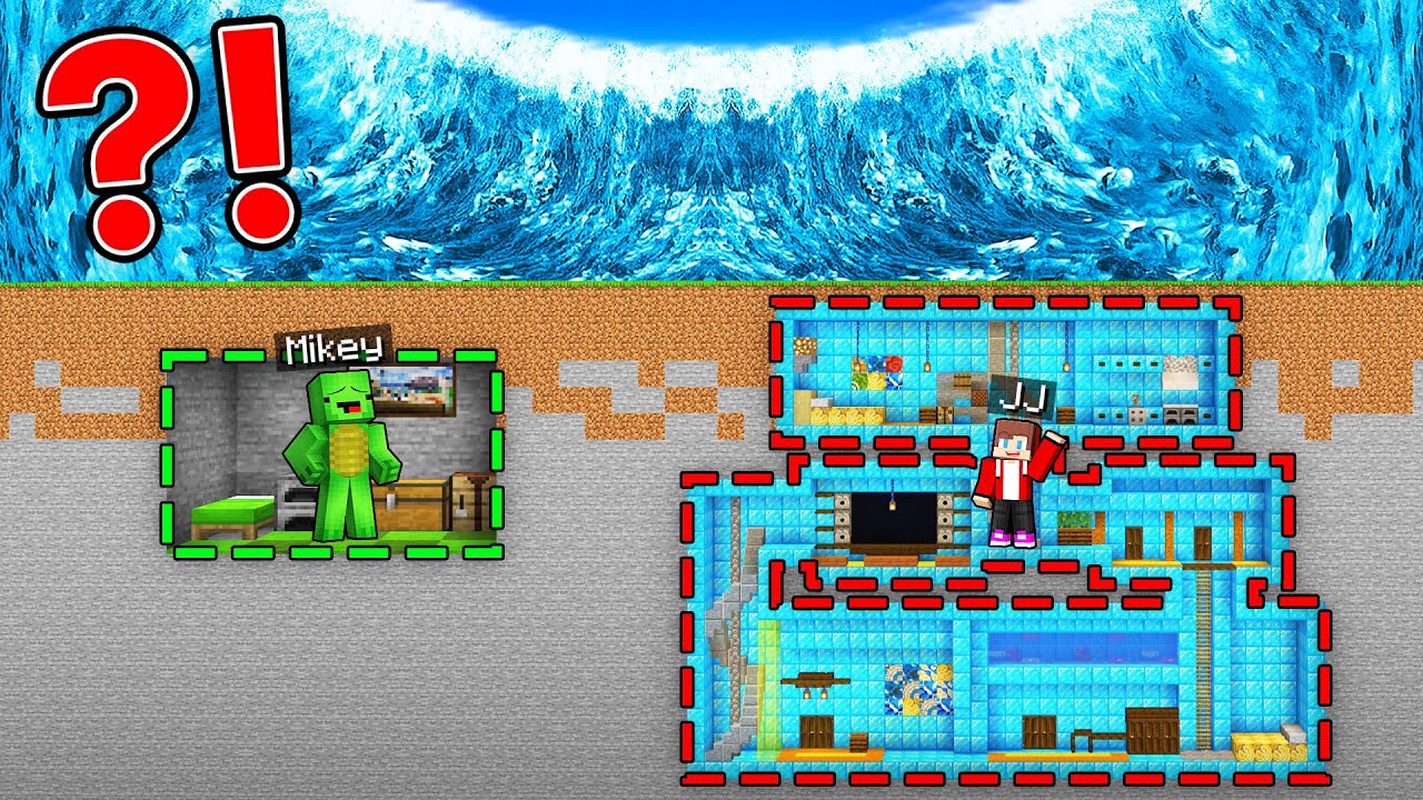 Mikey TINY & JJ GIANT Bunker vs TSUNAMI in Minecraft (Maizen) - Minecraft videos