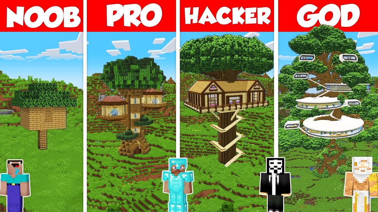 Tree Base Build Battle Challenge - Noob vs Pro vs Hacker vs God - Minecraft Animation ...