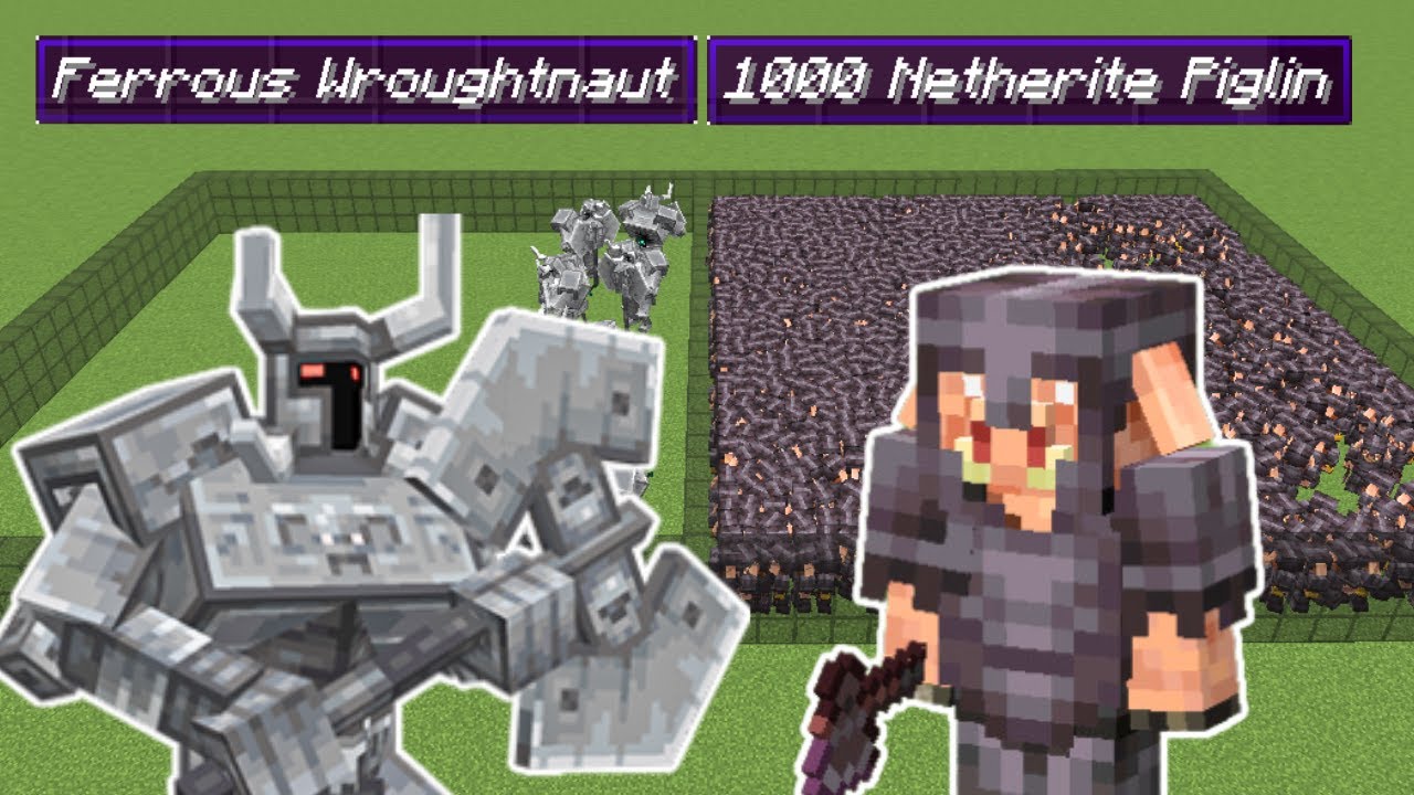ferrous wroughtnaut vs 1000 netherite piglin brute | Minecraft Mob ...